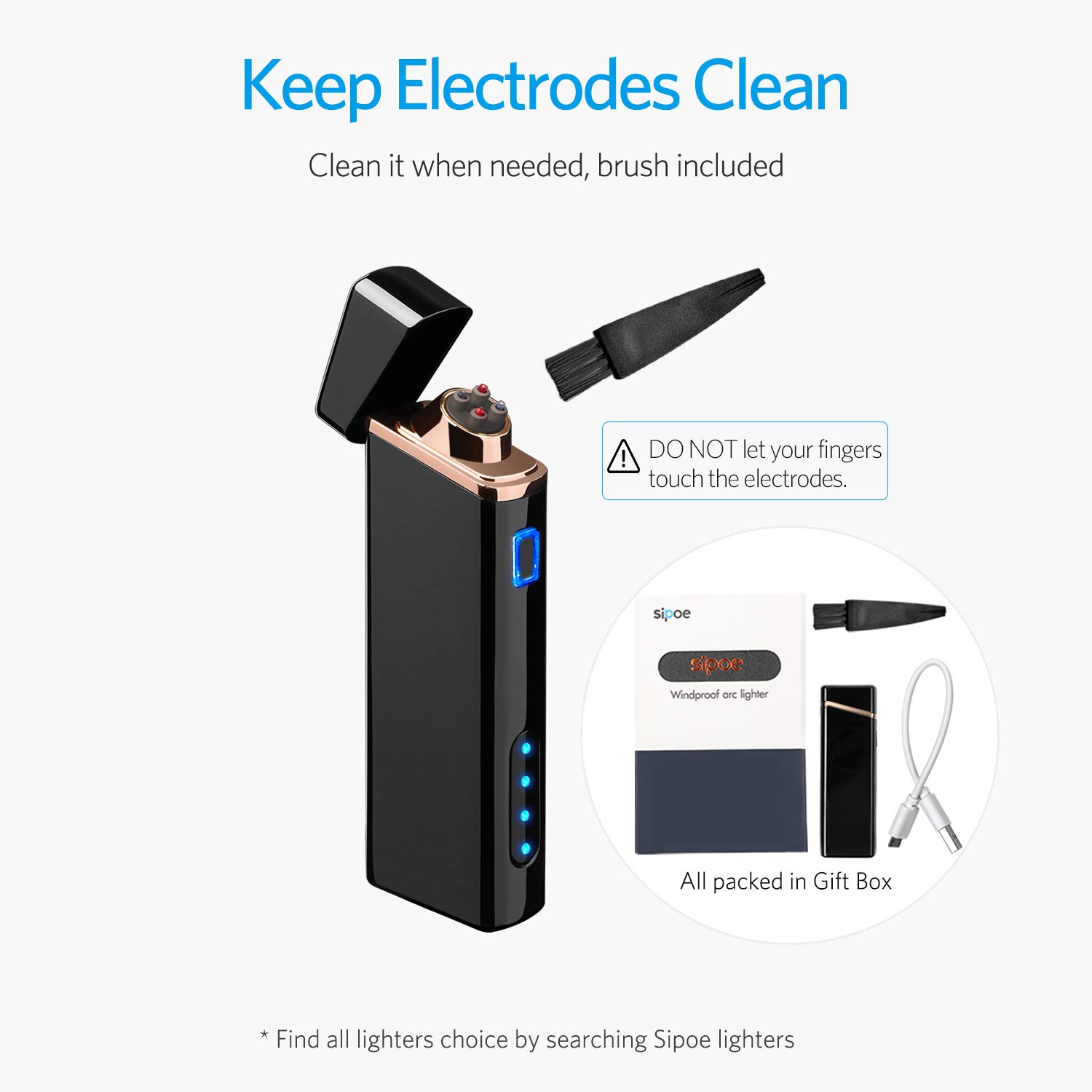 Lighter, Electric Arc Lighter USB Rechargeable Lighter Windproof Flameless Lighter Plasma Lighter with Battery Indicator (Upgraded) for Fire, Cigarette, Candle - Outdoors Indoors (S1700)