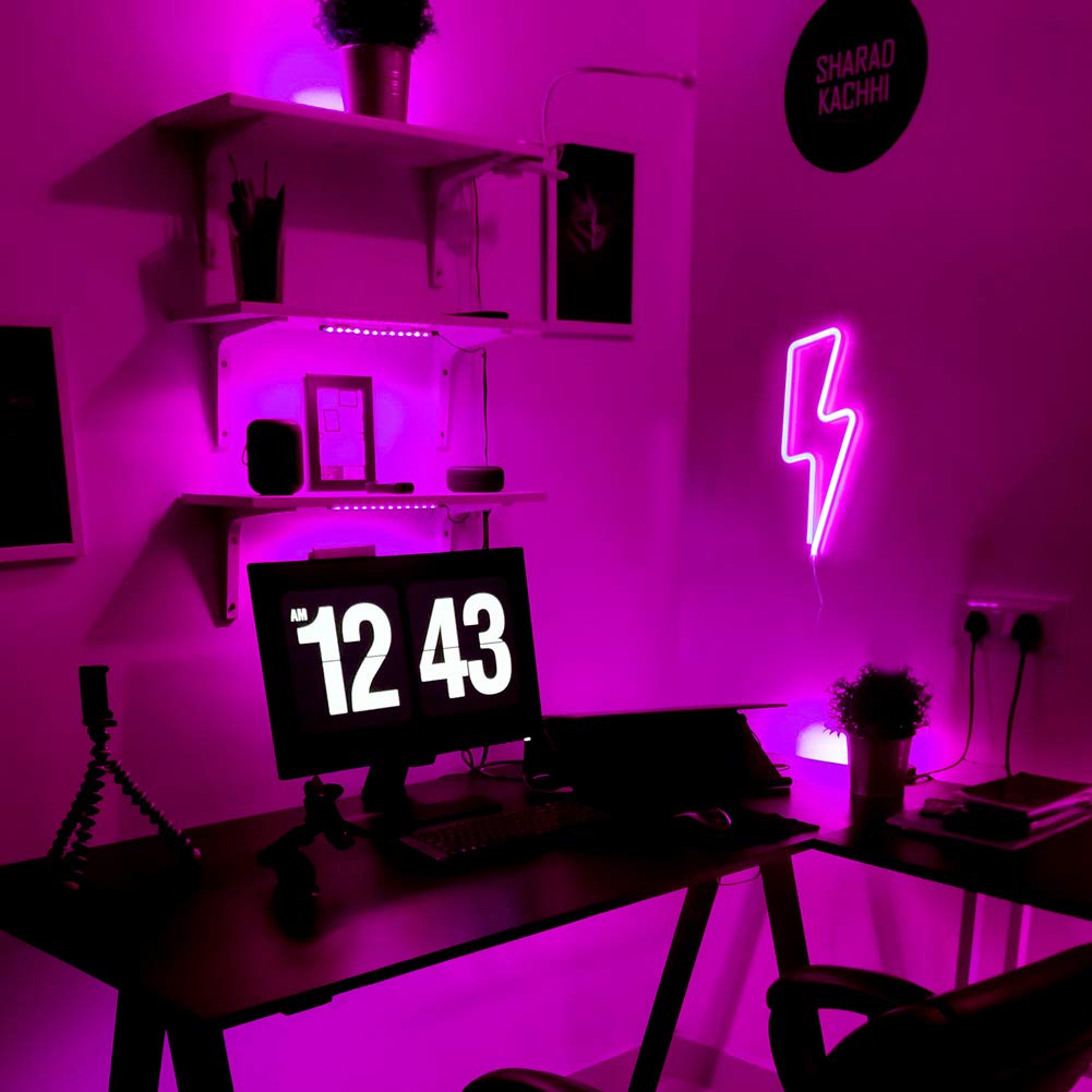 Neon Sign Lightning Bolt Neon Light Sign for Wall Decor, Lightning Bolt Wall Decorative Neon Sign, Battery or USB Operated Light Up Neon Sign, Lightning Bolt Neon Lights for Bedroom (Pink Lightning)
