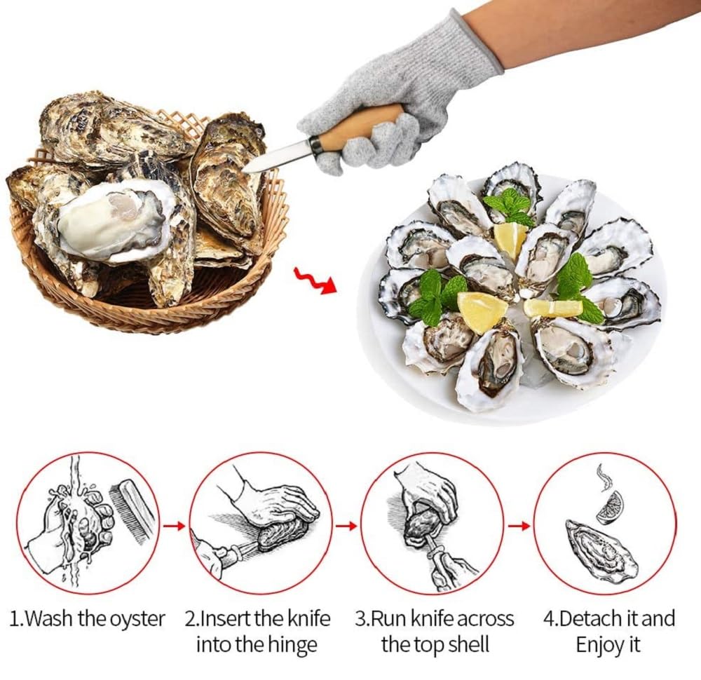 Vakitar Stainless Steel Oyster Knife with Long Handle Large Labor‑saving Oyster Shucking Knife for Seafood Oysters, Feasts, Shells