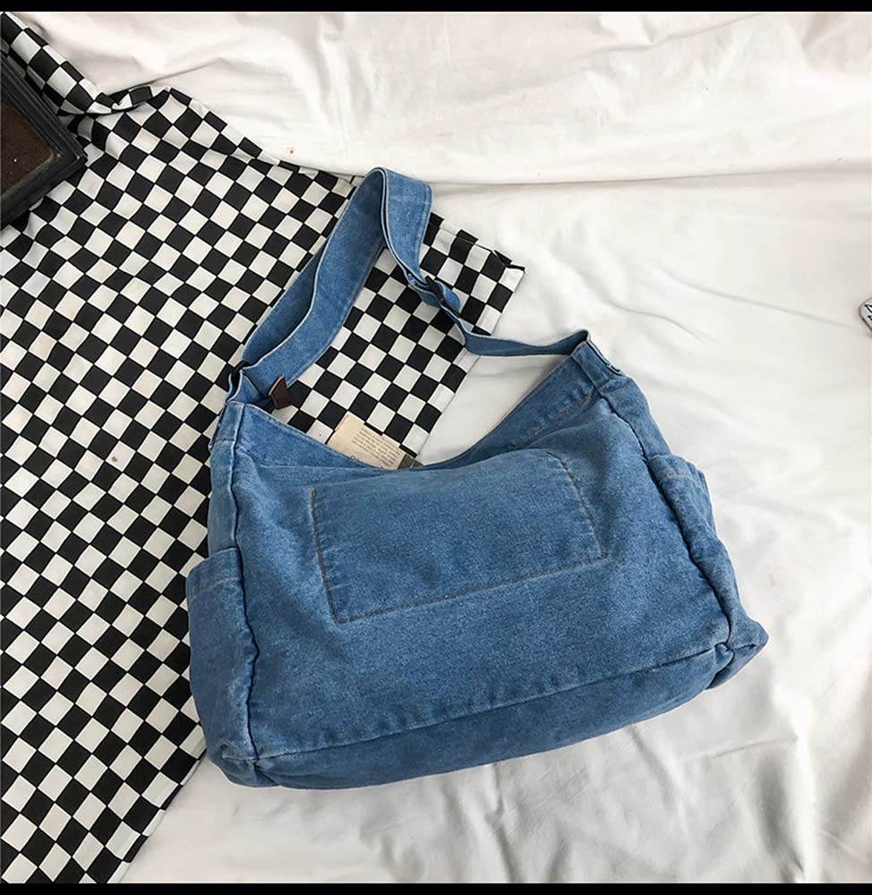 Single color Denim Canvas Handbag Cross Body Shoulder Purse Bag Tote-Handbag for Women (zz88 Light blue)