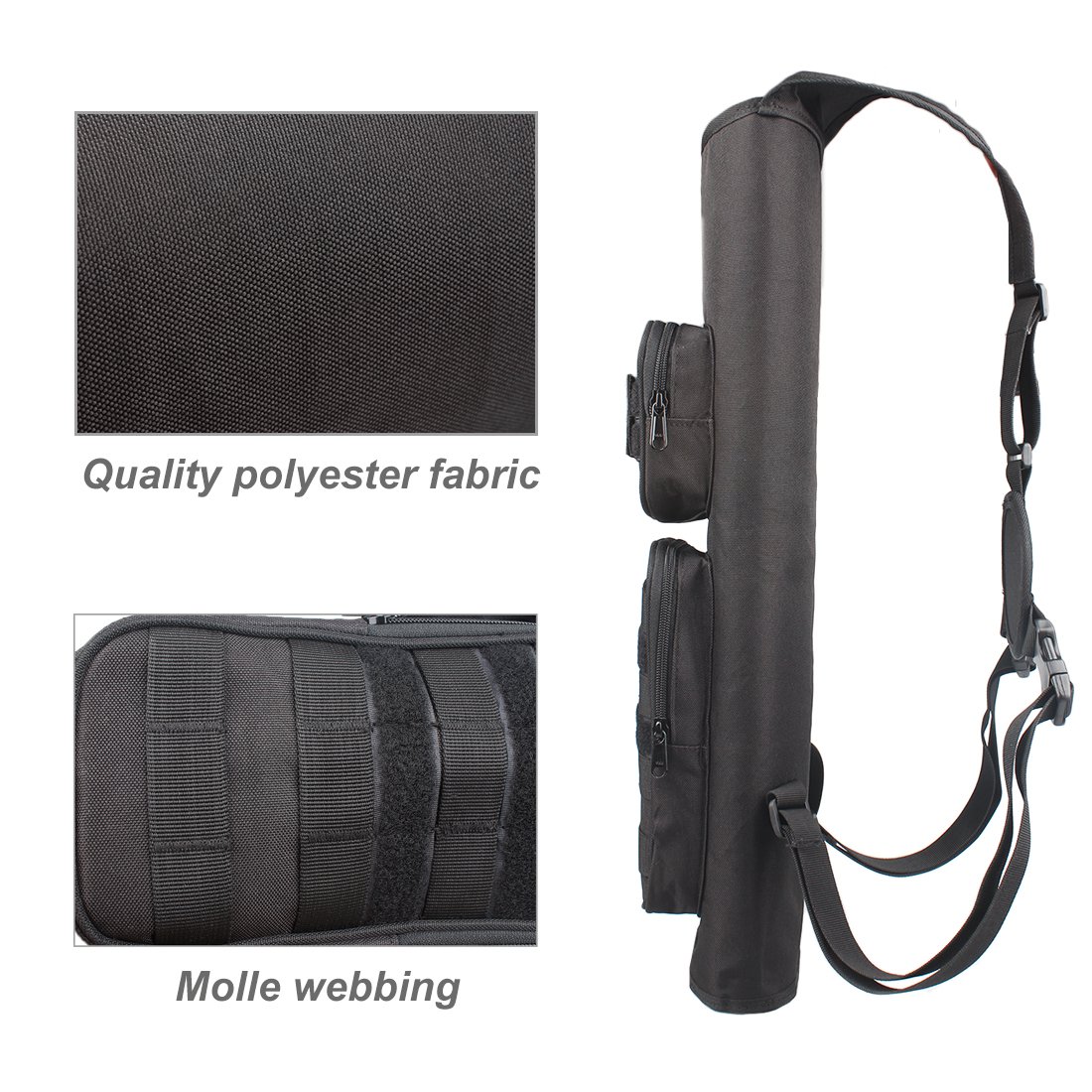KRATARC Archery Back Arrows Quiver Bag with Molle System and Pockets for Hunting Shooting Target Practice (Black- molle design)
