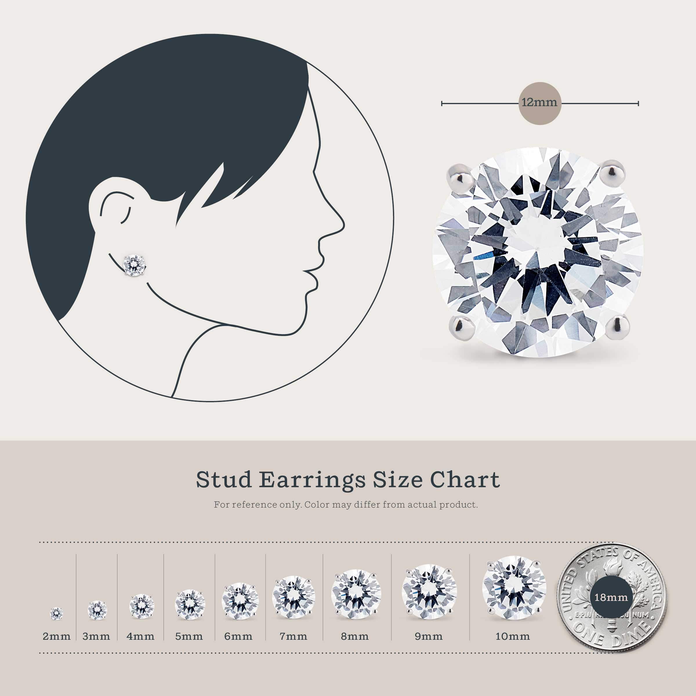 KEZEF Sterling Silver Cubic Zirconia Stud Earrings for Women & Men – Premium S925 Silver Studs – Hypoallergenic – CZ Silver Earrings - Size 12mm