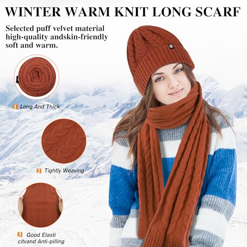 Women's Winter Beanie Hats Scarf Touchscreen Gloves for women men Warm Set Cable Knit Slouchy Cap with Fleece Lined (KHAKI)
