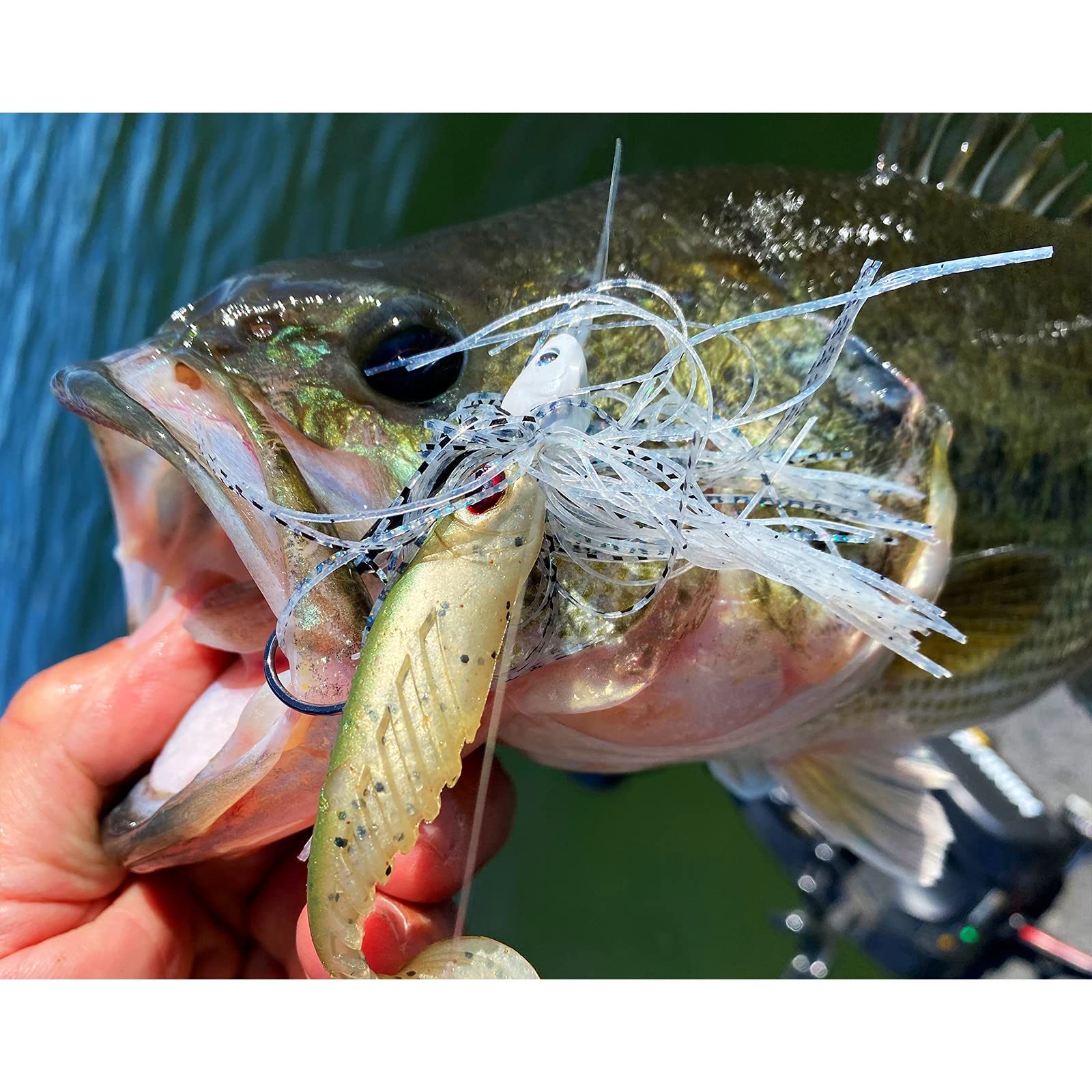 MadBite Swim Jig Fishing Lures, Heavy Brush Guard, Silicone Skirt, Sticky-Sharp Heavy-Wire Needle Point Hooks, Popular 3/8 oz Sizes, 3 pc Multi-Color Kits, includes Storage Box, Muddy Water