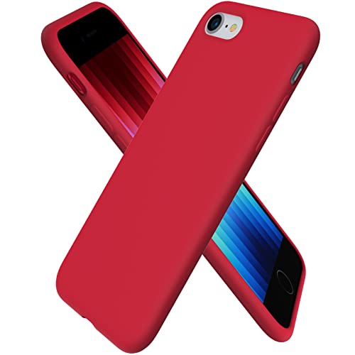 ORNARTO Compatible with iPhone SE 2022/2020/7/8 Case, Slim Liquid Silicone Full Covered Soft Gel Rubber Case Cover for iPhone 7/8/SE 4.7 inch-Red