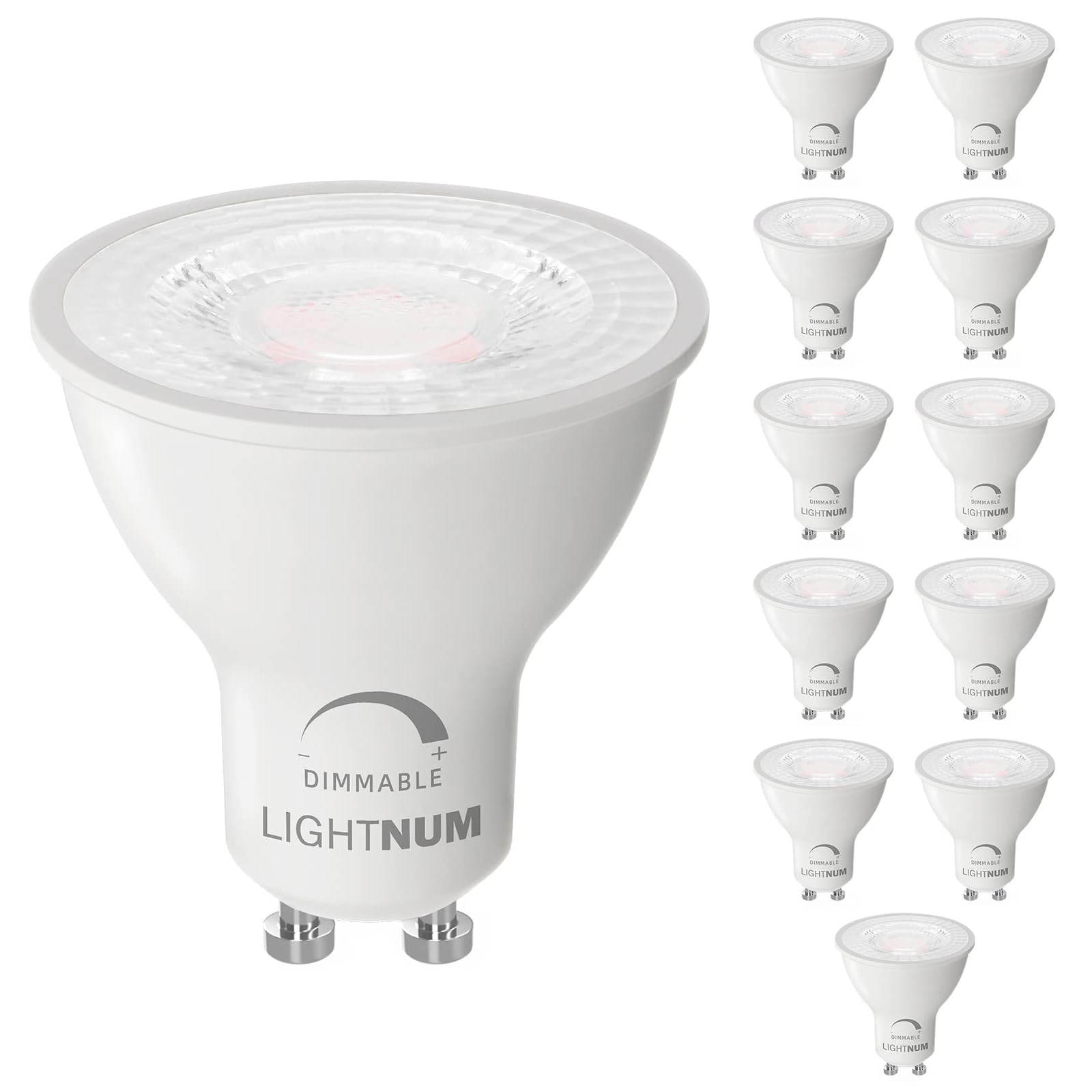 LIGHTNUM GU10 LED Bulbs Dimmable 12 Pack 50W Halogen Equivalent, 6W 500LM Track Light Bulb, 40 Degree Beam Angle, 2700K Soft Warm White, Spot Lightbulb for Kitchen, Recessed Lighting, 12 Pack