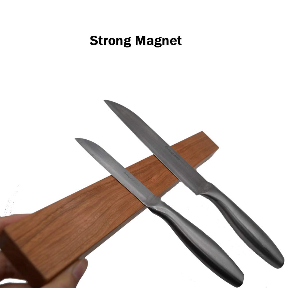 Premium 14inch Magnetic Knife Strip, Wooden Knife Block, Made from Red Cherry Wood, Fit for Kitchen, Workshop, Bar, Wall-Mount,