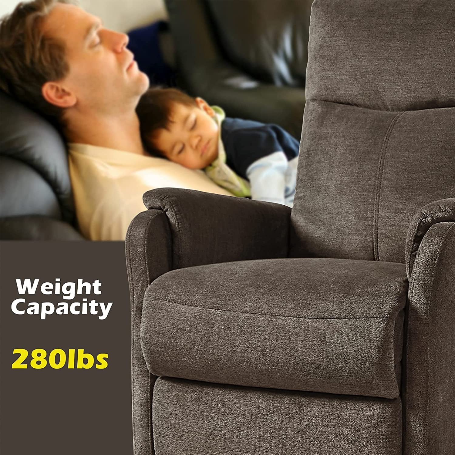 LAVHOME Electric Power USB,Fabric Single Sofa, Home Theater Seating with Recliner Function,Ergonomic Lounge Chair for Small Room 35.4" D x 30" W x 39.8" H, Brown