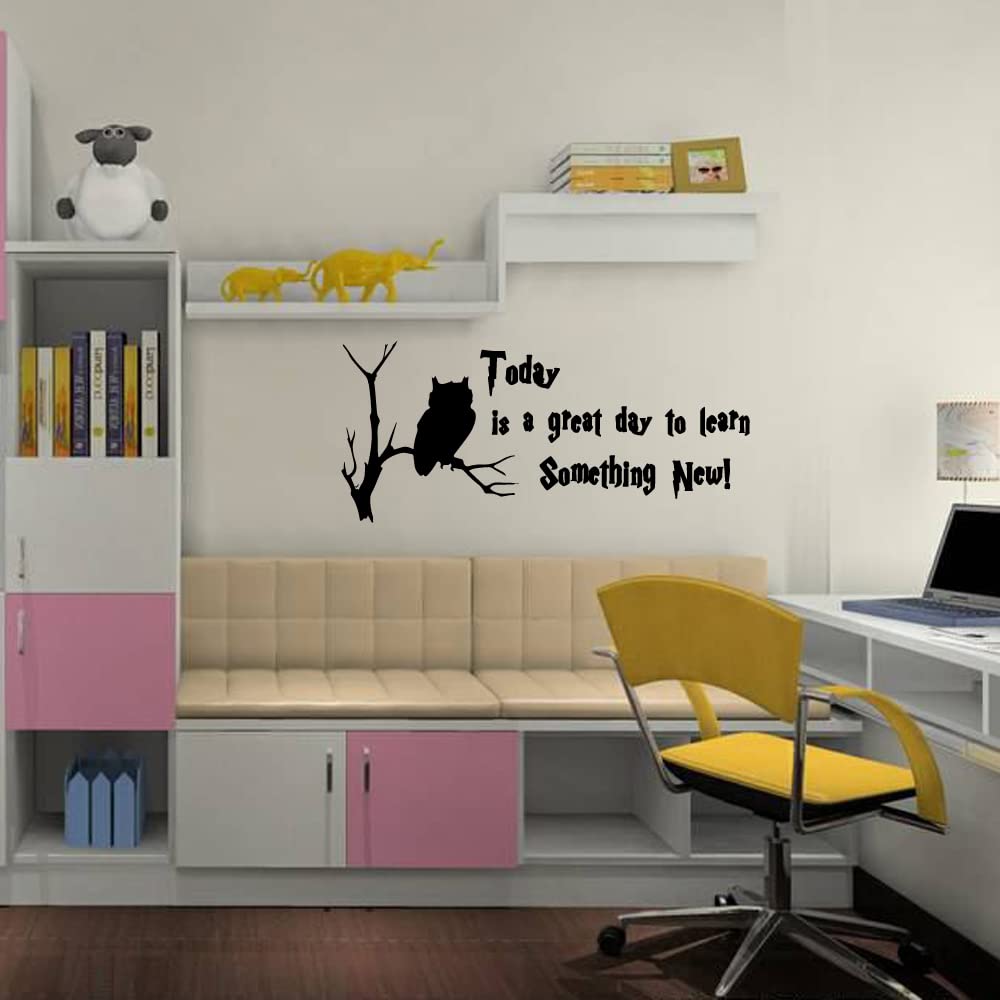 Today is a Great Day to Learn Something New Owl on Tree - Carved Black Vinyl Wall Decal Magic Halloween Fonts Art Letters for Kids Room Decor Non-Printed Sticker Without Edges