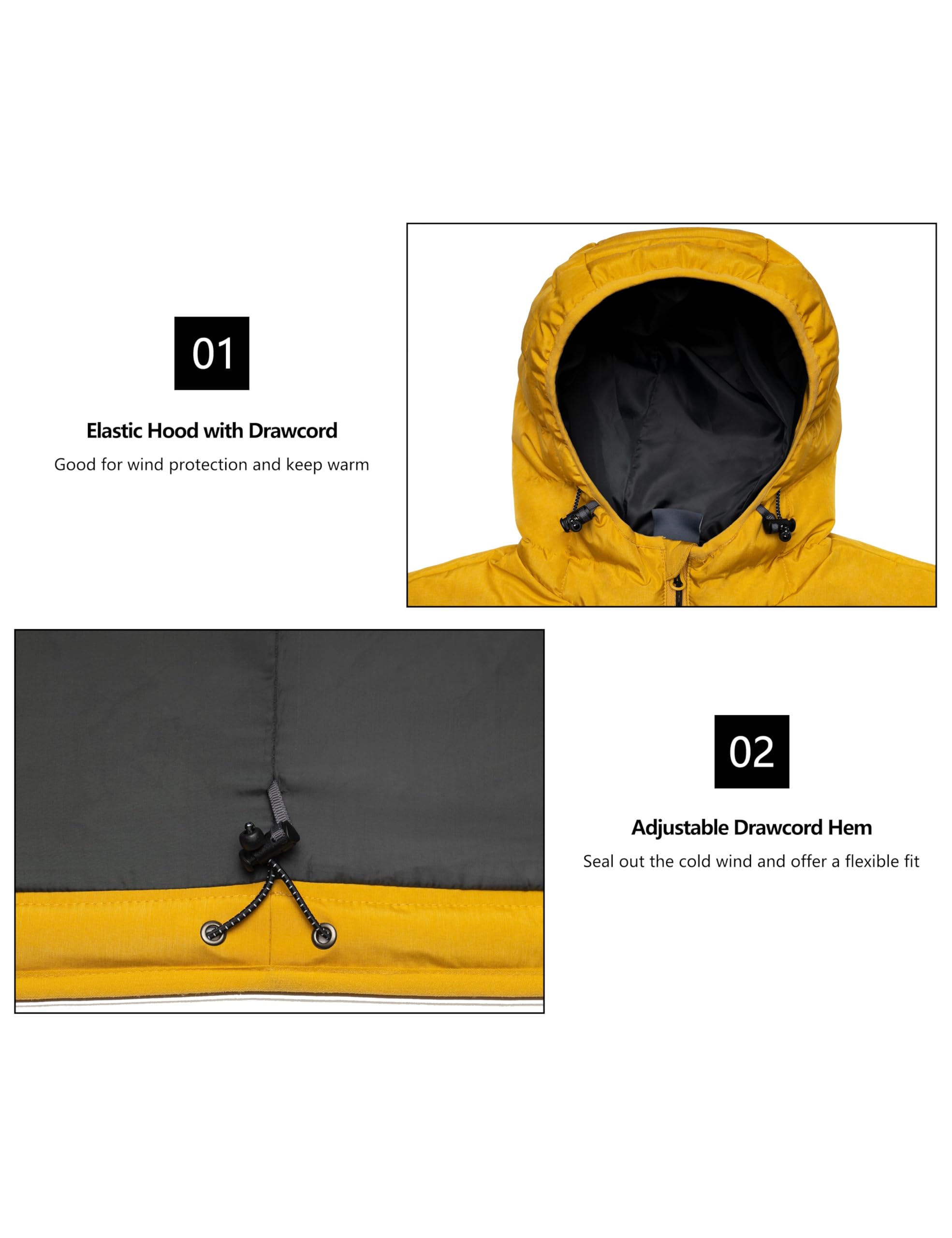 Little Donkey Andy Men's Down Jacket Windproof Warm Insulated Coat for Ski Snowboard Outdoor Yellow Heather M