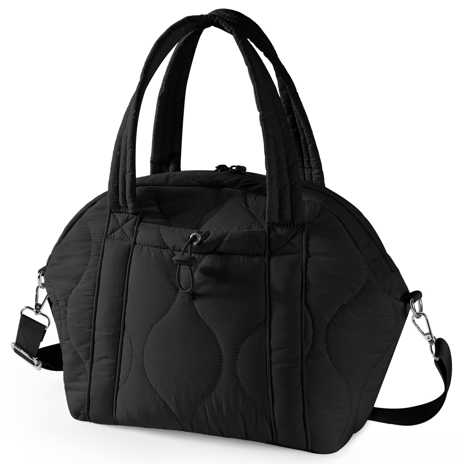 WONDAY Simple Puffer Lunch Bag for Women, Black Adult Lunch Box with Shoulder Strap, Insulated and Leakproof Lunch Tote Keeps Food Fresh, Large Lunch Bag, Perfect for Work, College and picnic