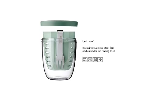 MEPAL, Fruit and Veggie Snack Pot with Airtight Lid, Colander and Fork, Portable, BPA Free, Nordic White, Holds 600ml|20oz, 1 Count