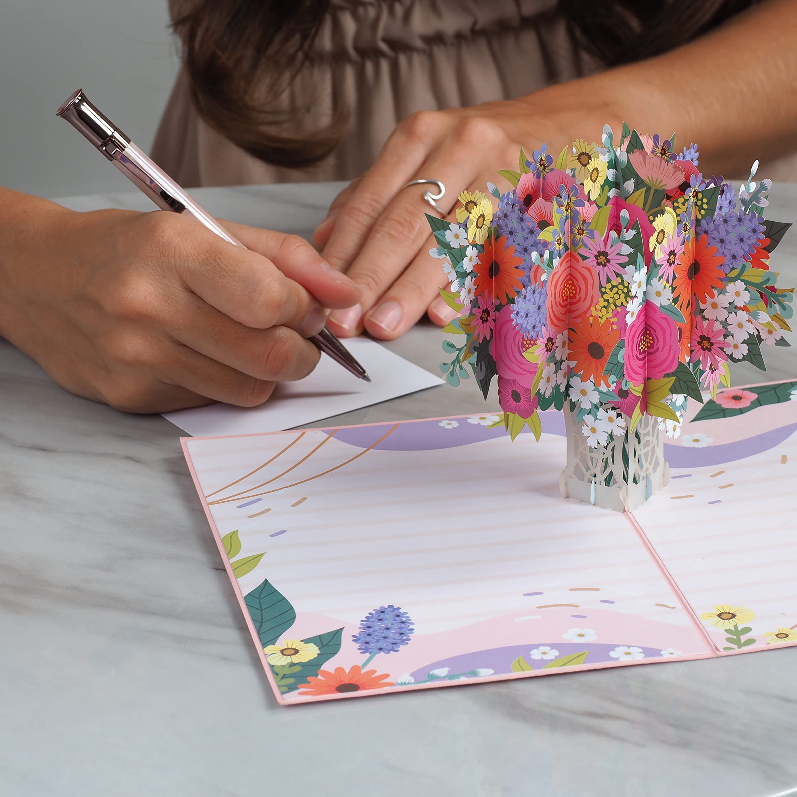 Paper Love 3D Spring Bouquet Pop Up Card, Gift for Birthday, Wedding, Anniversary, Thank You, Get Well, All Occasion or Just Because - 5" x 7" Cover - Includes Envelope and Note Tag