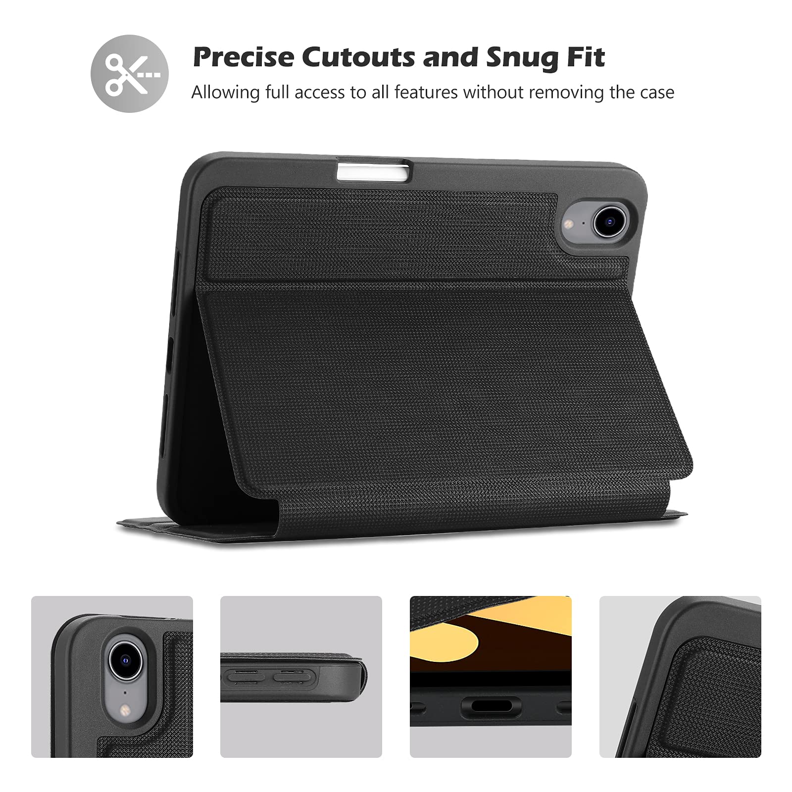 ProCase Cover for iPad Mini 6 Case 2021 Mini 6th Generation Case with Pencil Holder, Slim Smart Folio Stand Cover Shockproof Protective Cases for iPad Mini 6th Gen 8.3 Inch 2021-Black