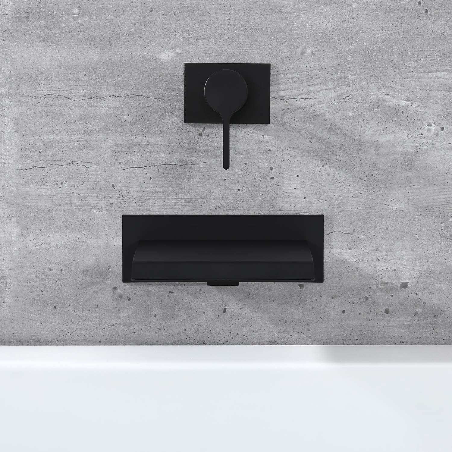sumerain Wall Mount Bathtub Faucet Black with Waterfall Tub Spout Single Handle with Rough in Valve High Flow