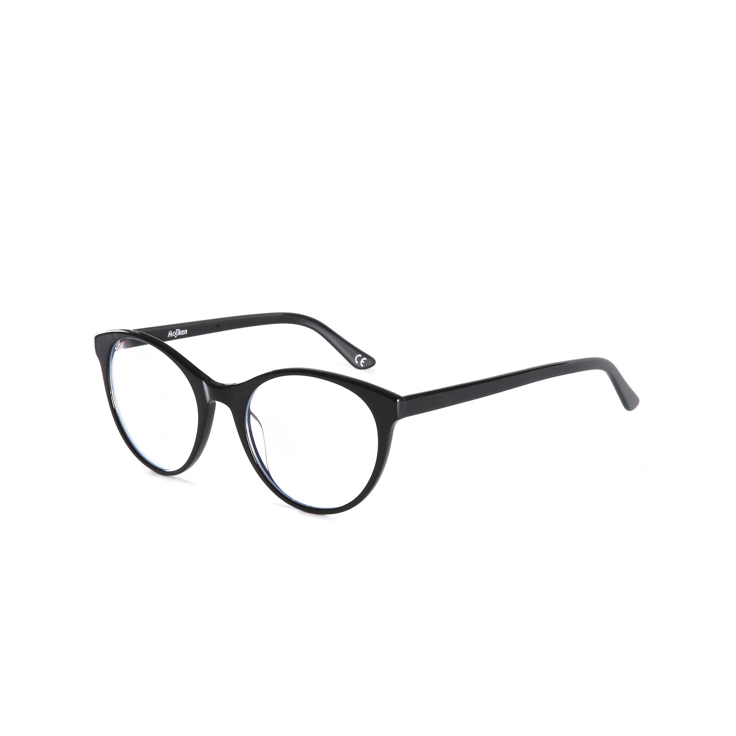 Mojiken Blue Light Blocking Glasses, Anti Eyestrain Vintage Acetate Frame, Computer Reading Gaming Glasses, TV Glasses Women Black 1 Pack