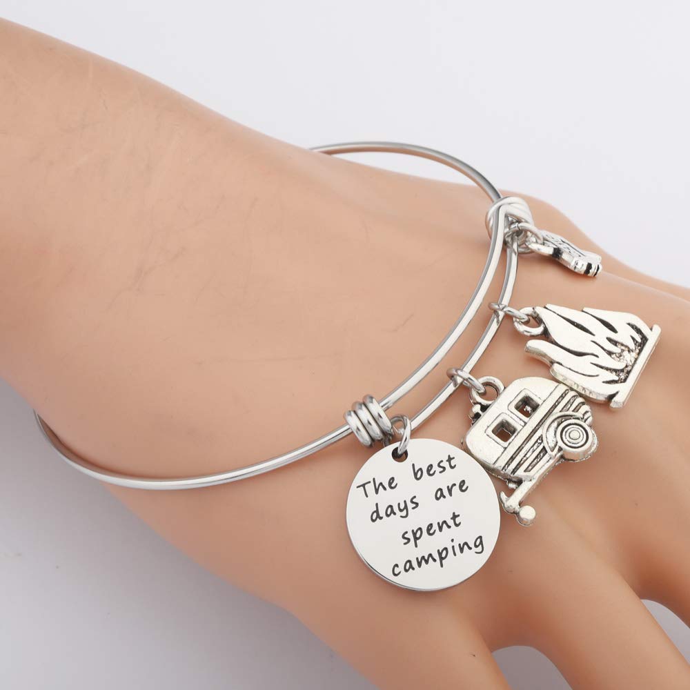 KUIYAI Happy Camping Bracelet The Best Days Are Spent Camping Bangle Camper Jewelry Camping Lovers Gift (Camping Bracelet)