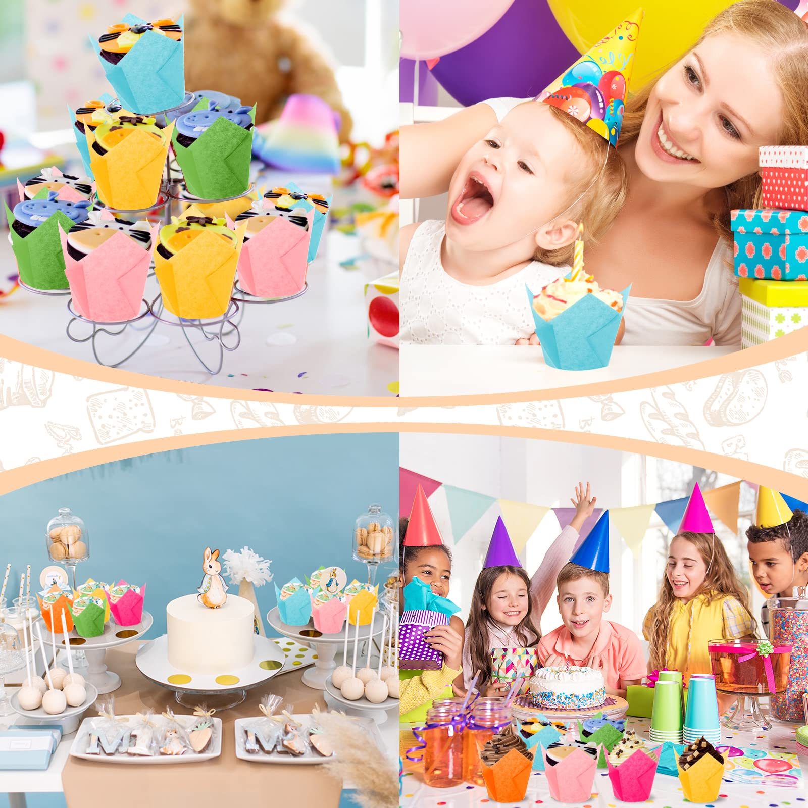 Queekay 180 Pcs Tulip Cupcake Liners, Baking Cup Holder Muffin Cupcake Liners Paper Wrappers Cupcake for Wedding Fall Thanksgiving Birthday Baby Shower Party Standard Size, 6 Colors
