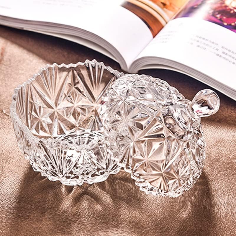 NN Glass Candy Storage jar with Lid Clear Sugar Dish Crystal Covered Candy Bowl Apothecary Food Buffet Container Holder