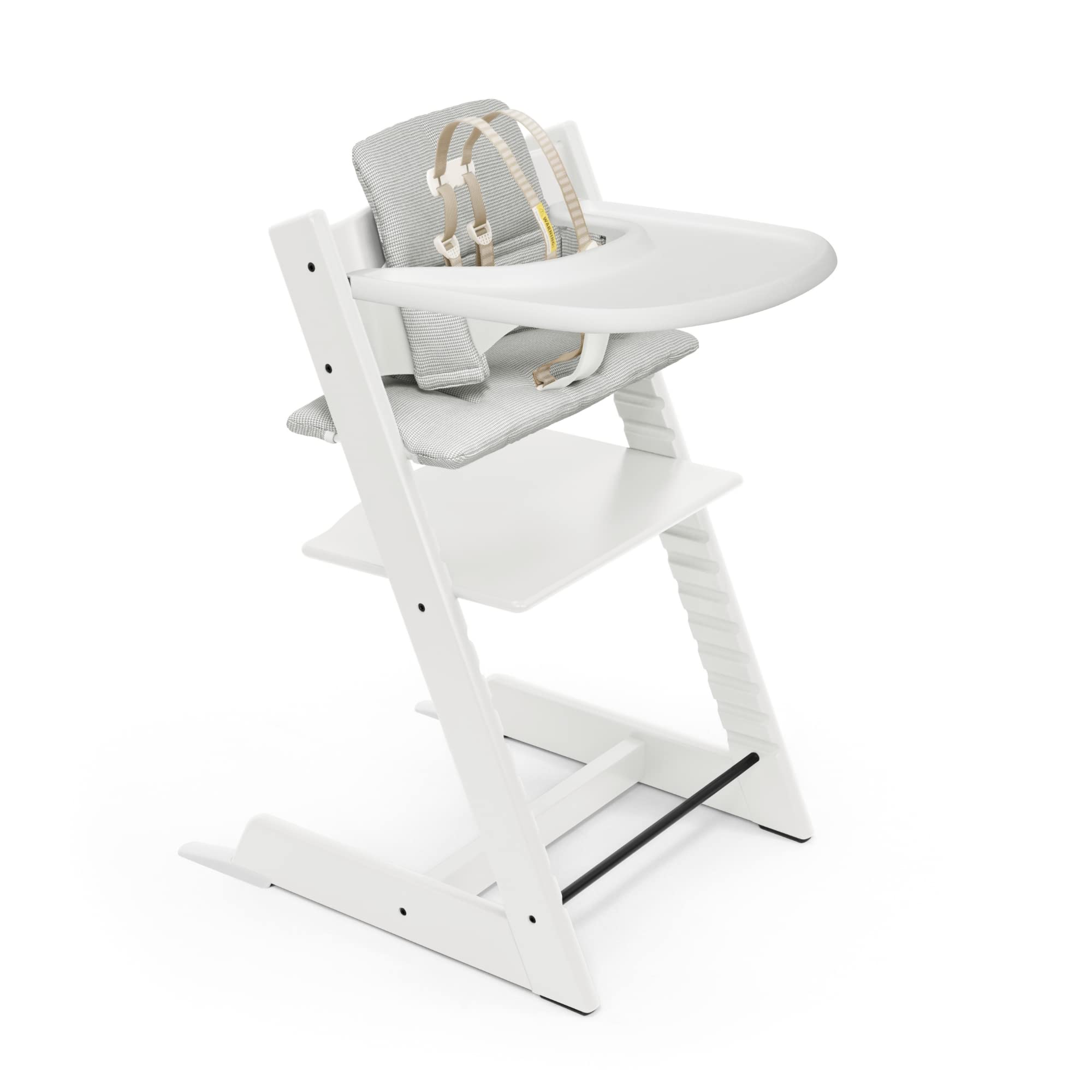 Tripp Trapp High Chair and Cushion with Stokke Tray - White with Nordic Grey - Adjustable, Convertible, All-in-One High Chair for Babies & Toddlers