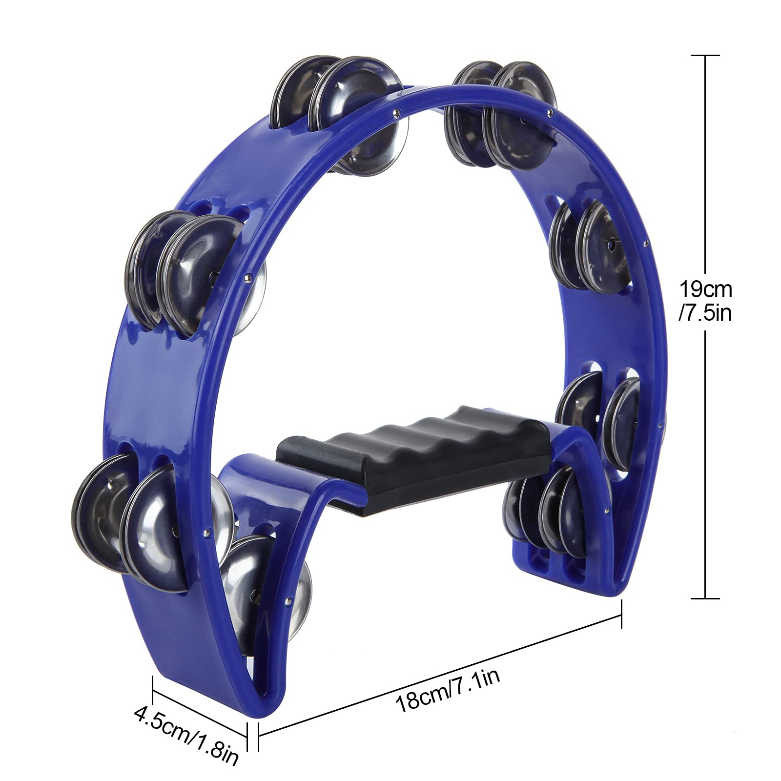 LTGO EOEXN 4 Pack Half Moon Tambourine for Adults Tamborines Musical Instrument Percussion Instruments Tambourine Double Row Plastic Music Rhythm Tambourine for KTV Party（2 Black, 2 Blue）