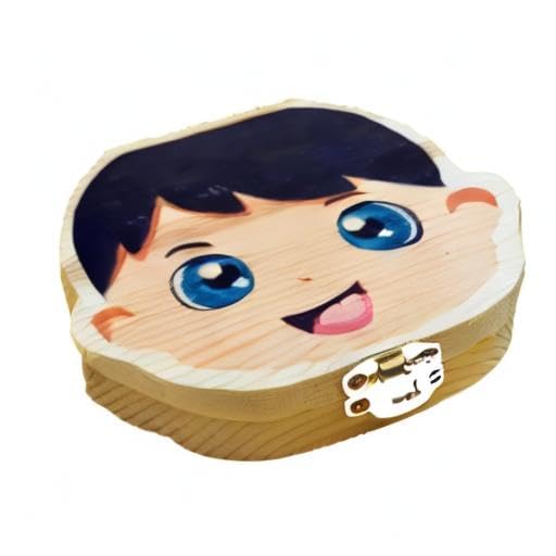THINKELS-TECH Baby Tooth Box Wooden Kids Keepsake Organizer for Baby Teeth Cute Children Tooth Container to Keep the Childhood Memory (Boy)