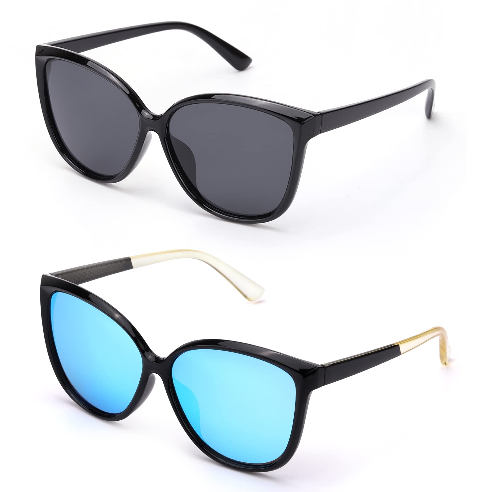 SIPHEW 2 Pack Classic Round Polarized Sunglasses for Women Lightweight UV Protection Anti-Glare Shades