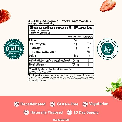 NEURIVA Brain Supplement for Memory & Focus with Phosphatidylserine & Neurofactor, Caffeine-Free Gummies