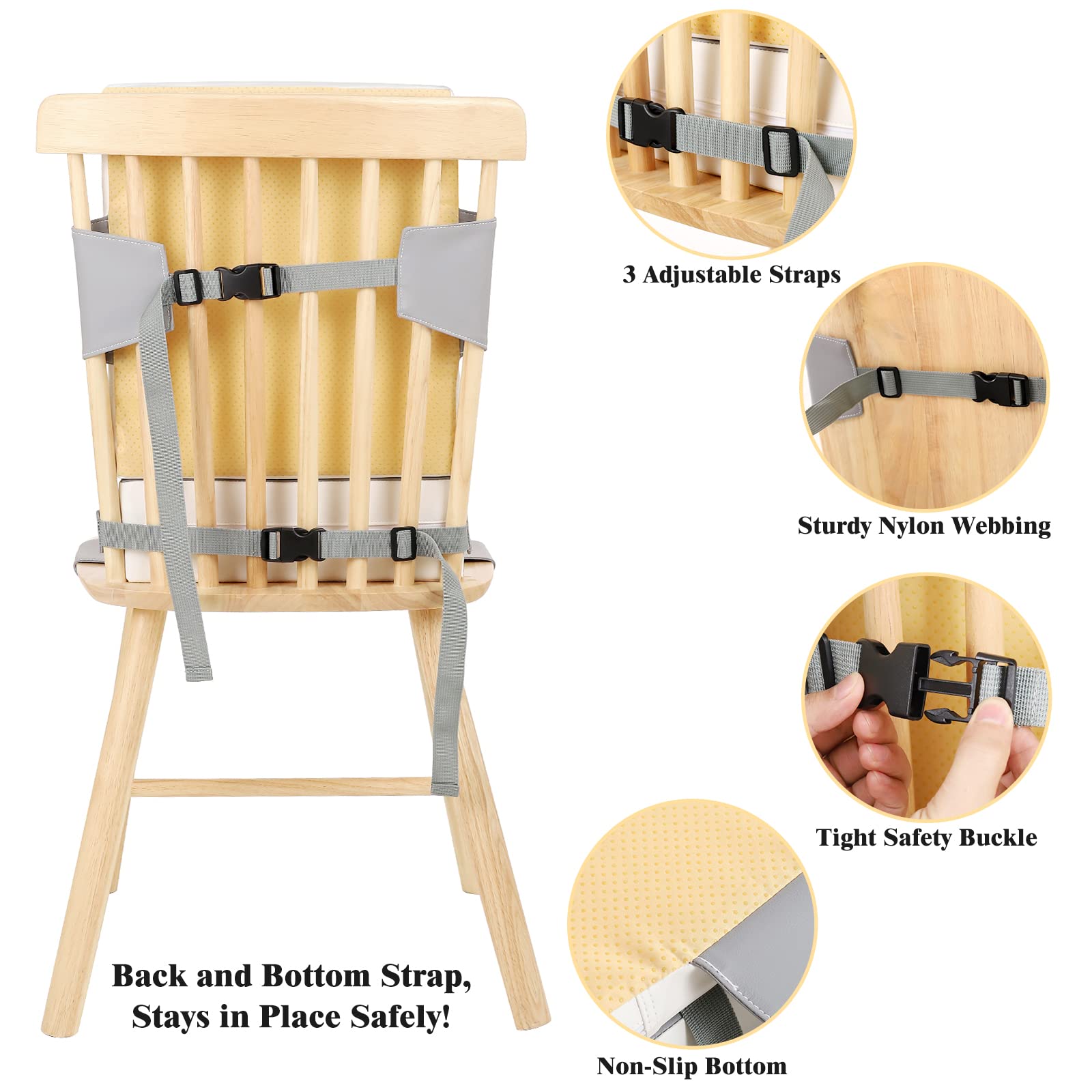 Toddler Booster Seat for Dining Table,Non-Slip Bottom Kid/Child/Baby Booster Seat for Table with Backrest,3 Point Harness Toddler Booster Seat with Adjustable Straps