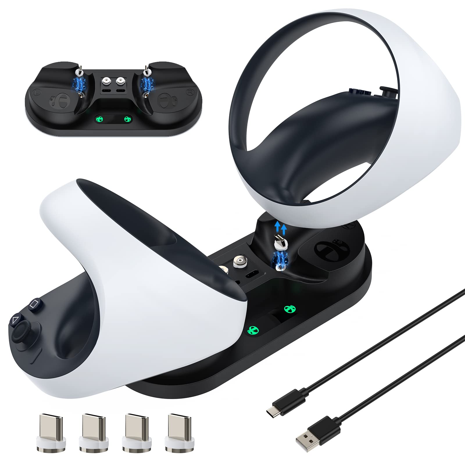 MoKo PS VR2 Controller Charging Station Compatible with PlayStation VR2 Sense with Dual Stand Charger Dock, PS VR2 Controller Charger PS VR2 Accessories with LED Indicator & 4 Magnetic Dongles, Black