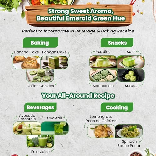 Pandan Leaf (ScrewPine) | Malaysia Extract Liquid Concentrate, Fresh Natural Asian Gourmet Flavor & Color | Baking & Beverage Ingredient | Juice, Cake (60g)