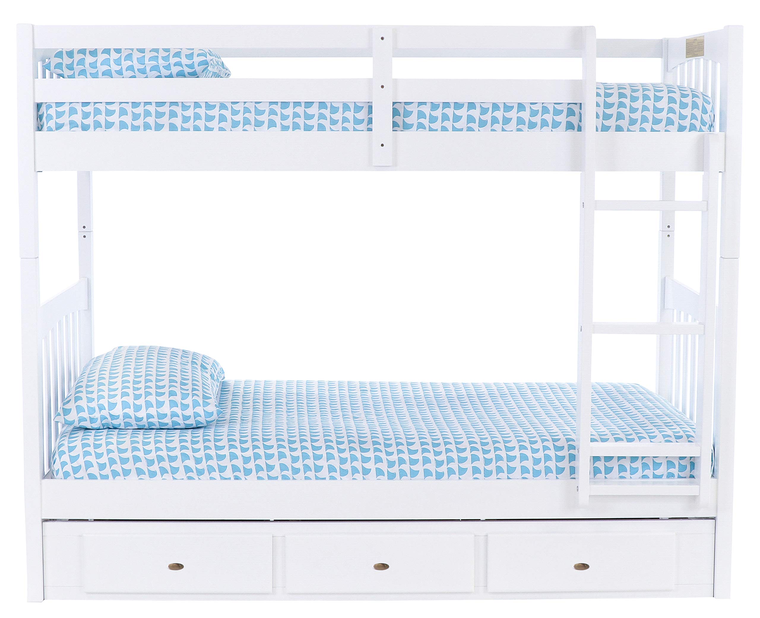 OS Home and Office Furniture Model 0210R-TTW, Solid Pine Twin Bed with Three Drawers in White Bunk