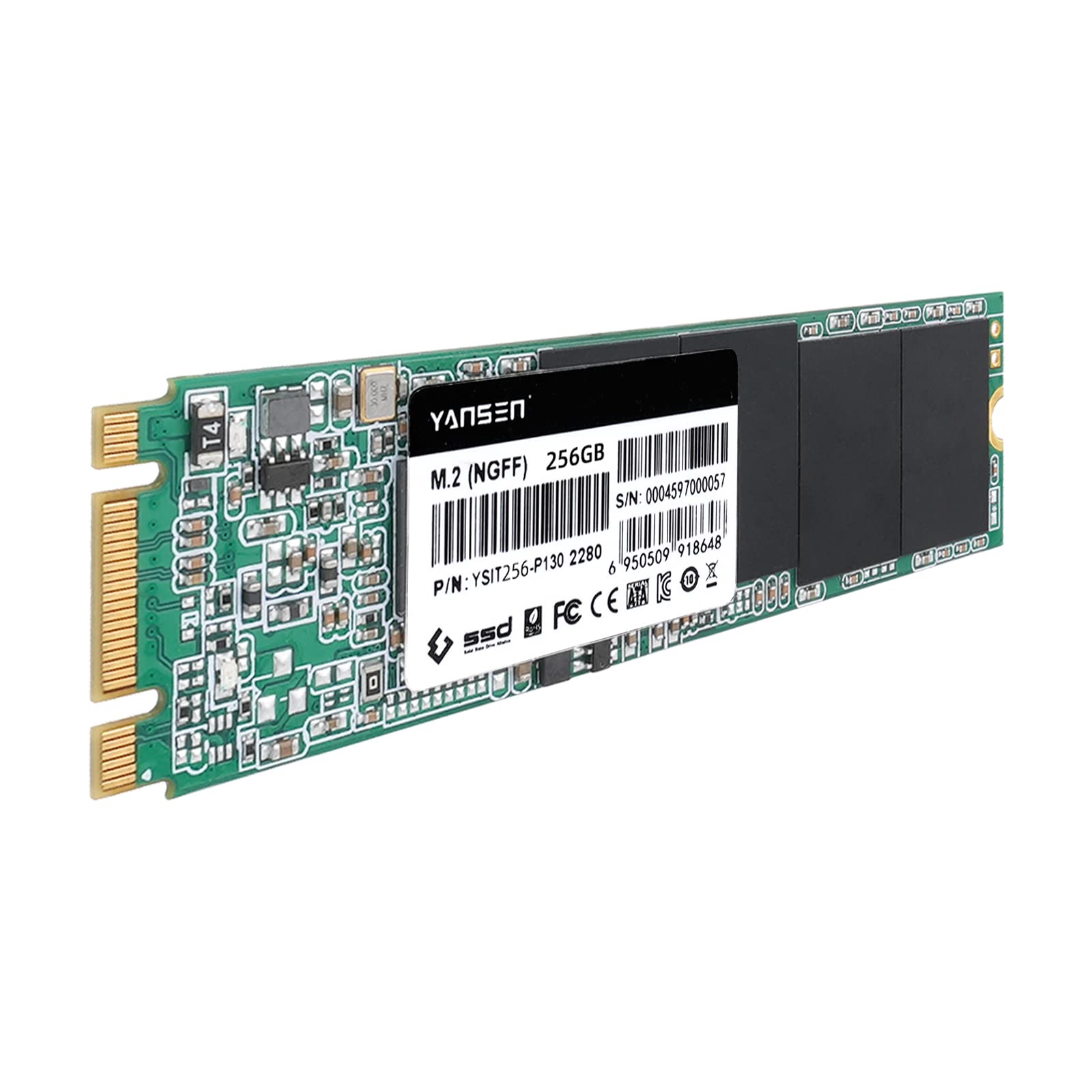 YANSEN 256GB M.2 2280 SSD, Industrial Grade M2 SATA SSD with Phison Controller, Internal SSD SATA3 6Gbps - 3D NAND TLC, Compatible with Cash Register/Vending Machine/Desktop/Laptop (256GB)