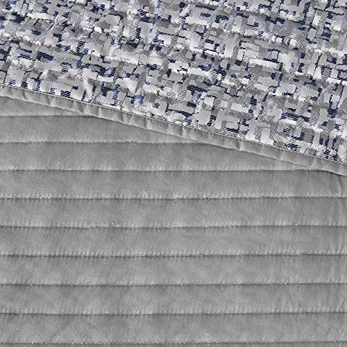 Madison Park King Quilt Set Lustrous Jacquard & Glitter Accent Coverlet Set for King Size Bed - All Season, Lightweight King Quilt Set, Shams, Decorative Pillow, King/Cal King Chevron Grey/Navy