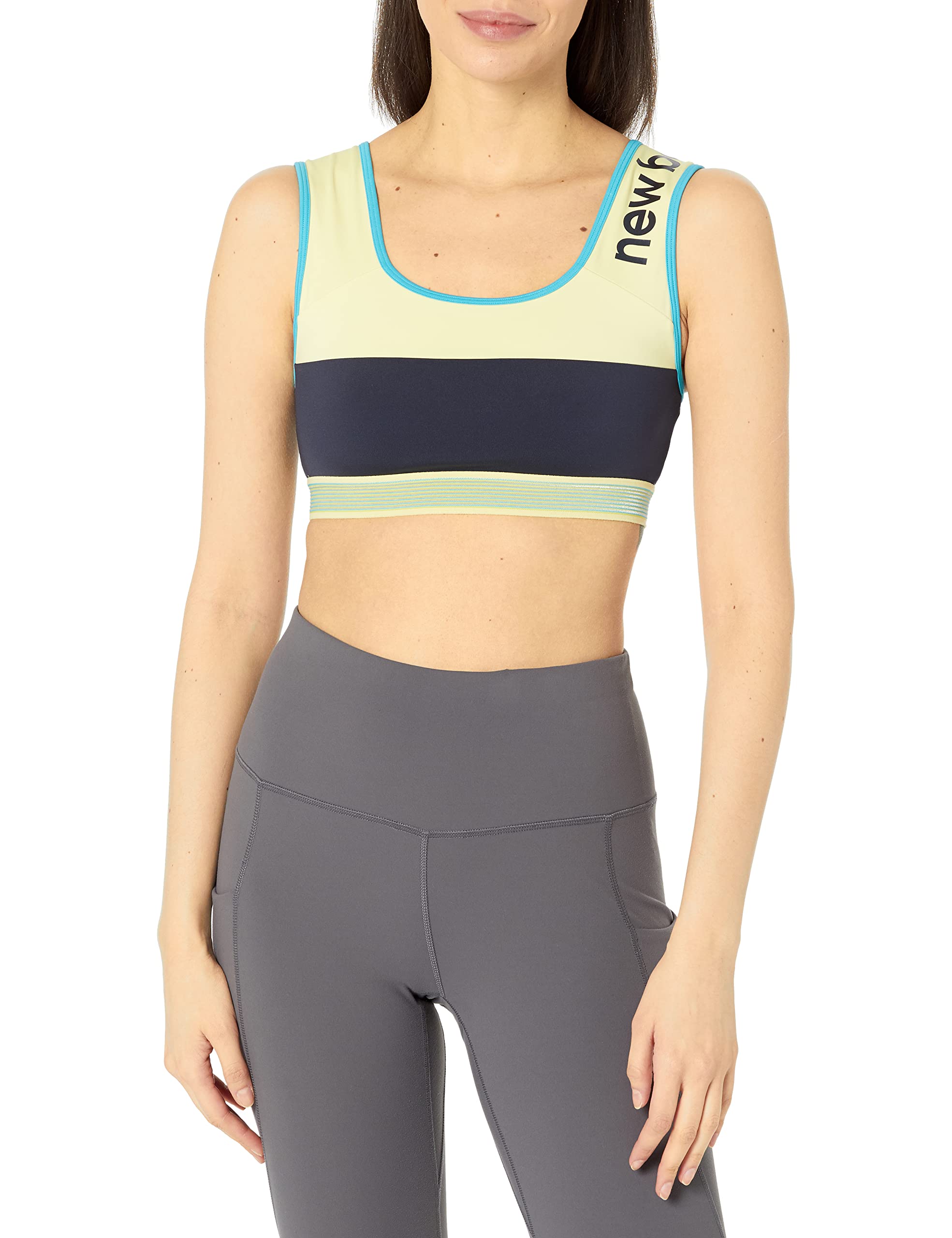 New Balance Women's Achiever Remix Crop Top, Lemon Haze, Small