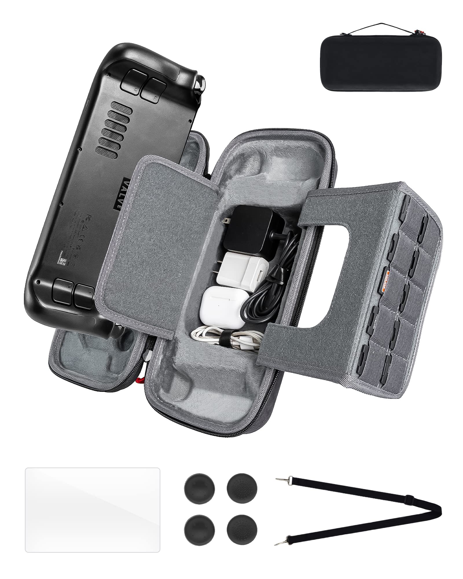 SCAVATA Carrying Case for Steam Deck, Portable Hard Travel Pouch Bag for Steam Deck Console & Accessories with Built-in AC Adapter Storage & Thumb Grips & Screen Protector