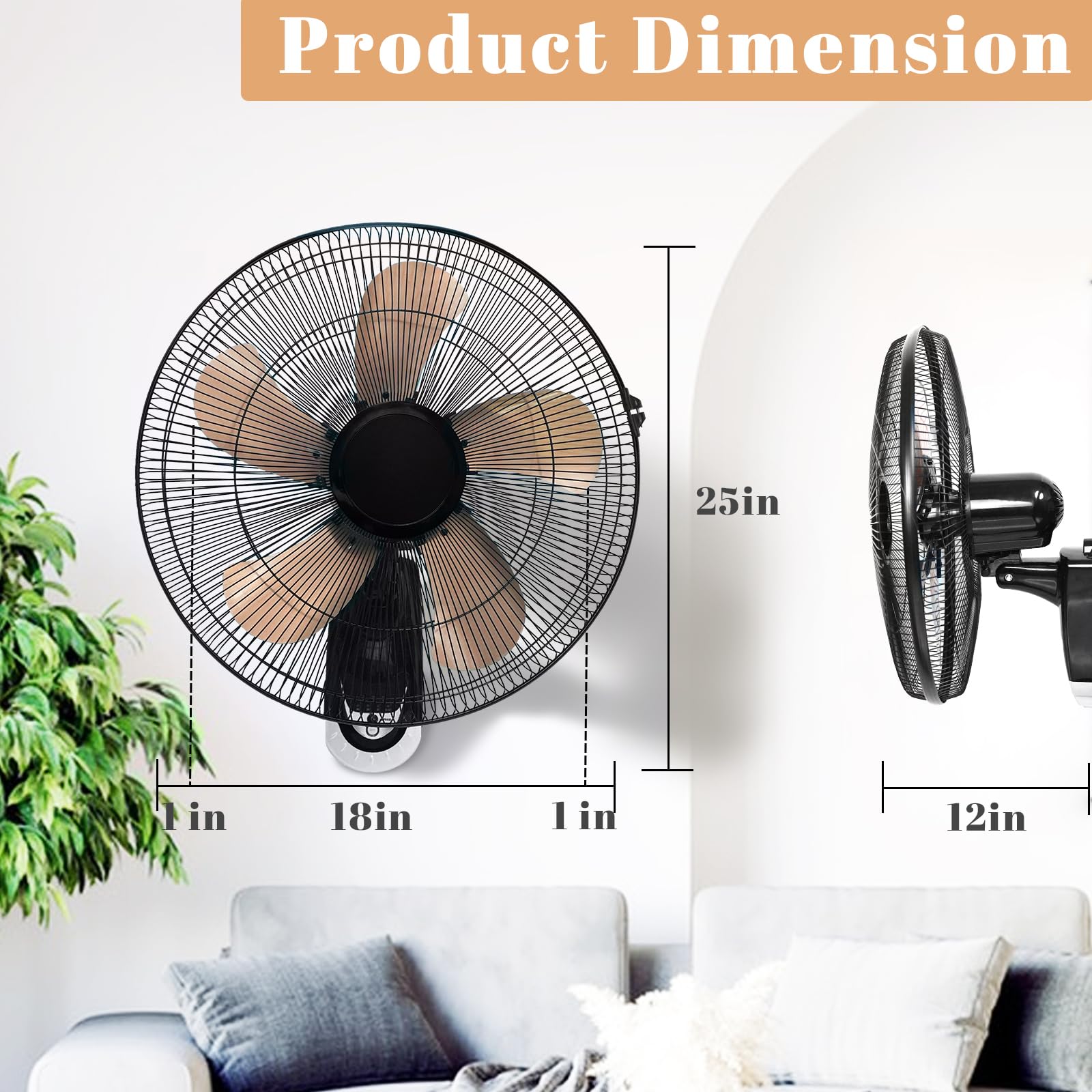TMWINGS 18IN Wall Mount Fan with Remote, Wall Oscillating Fan with 3 Speeds, Adjustable Tilt for Wide Use,High Velocity Wall Mounted Fan for living room, kitchen,office,garage