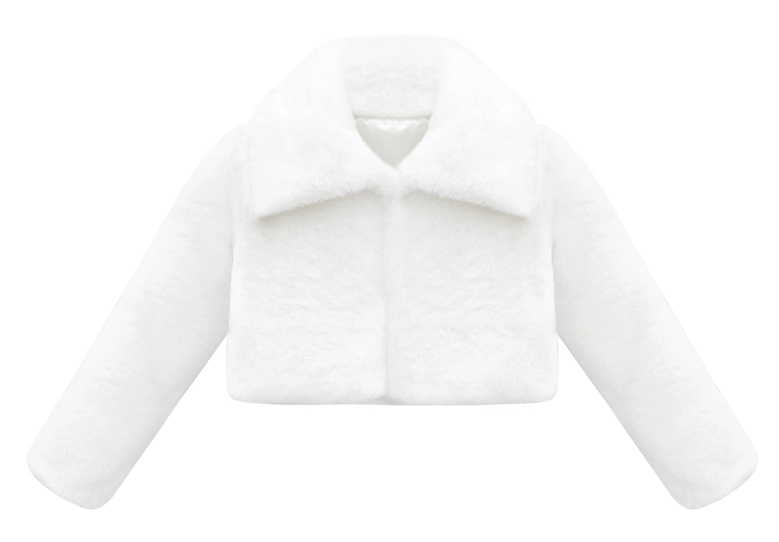 Lilax Girls Faux Fur Bolero Shrug Button Closure Cozy Dress Coat (8 Years, White)