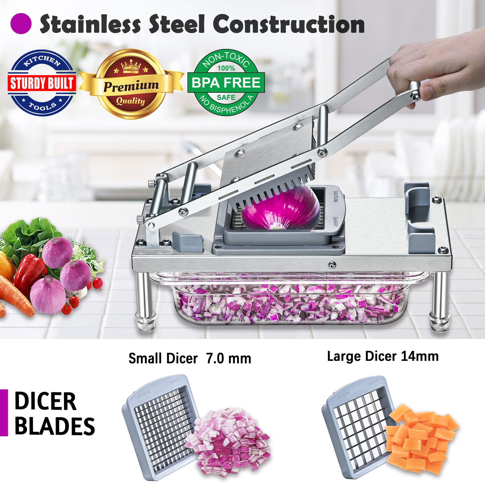 Vegetable Chopper, Veggie Chopper With 8 Blades, Onion Chopper with Container, Pro All-in-1 Food Chopper Vegetable Cutter, Grater, Dicer, Mandoline Slicer, Stainless steel materials Salad Chopper