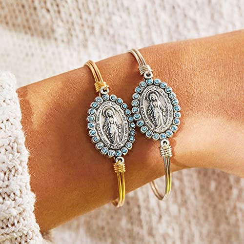 Luca + Danni Crystal Miraculous Bangle Bracelet in Aquamarine For Women - Brass Tone Regular Size Made in USA