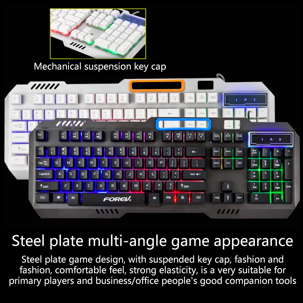 unband USB Wired Mechanical Gaming Keyboard 104Keys RGB Backlit Keyboard with Hand Rest Phone Hoder for PC Gamers (Color : White)