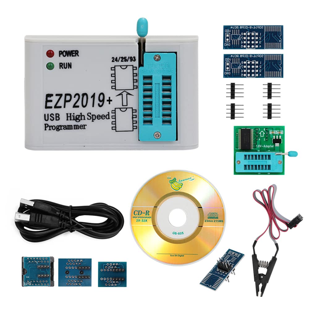 Weytoll EZP2019 High Speed USB SPI Programmer, 25 FLASH, 24/25/93 EEPROM, with 12 Sockets Adapters WIN7&WIN8