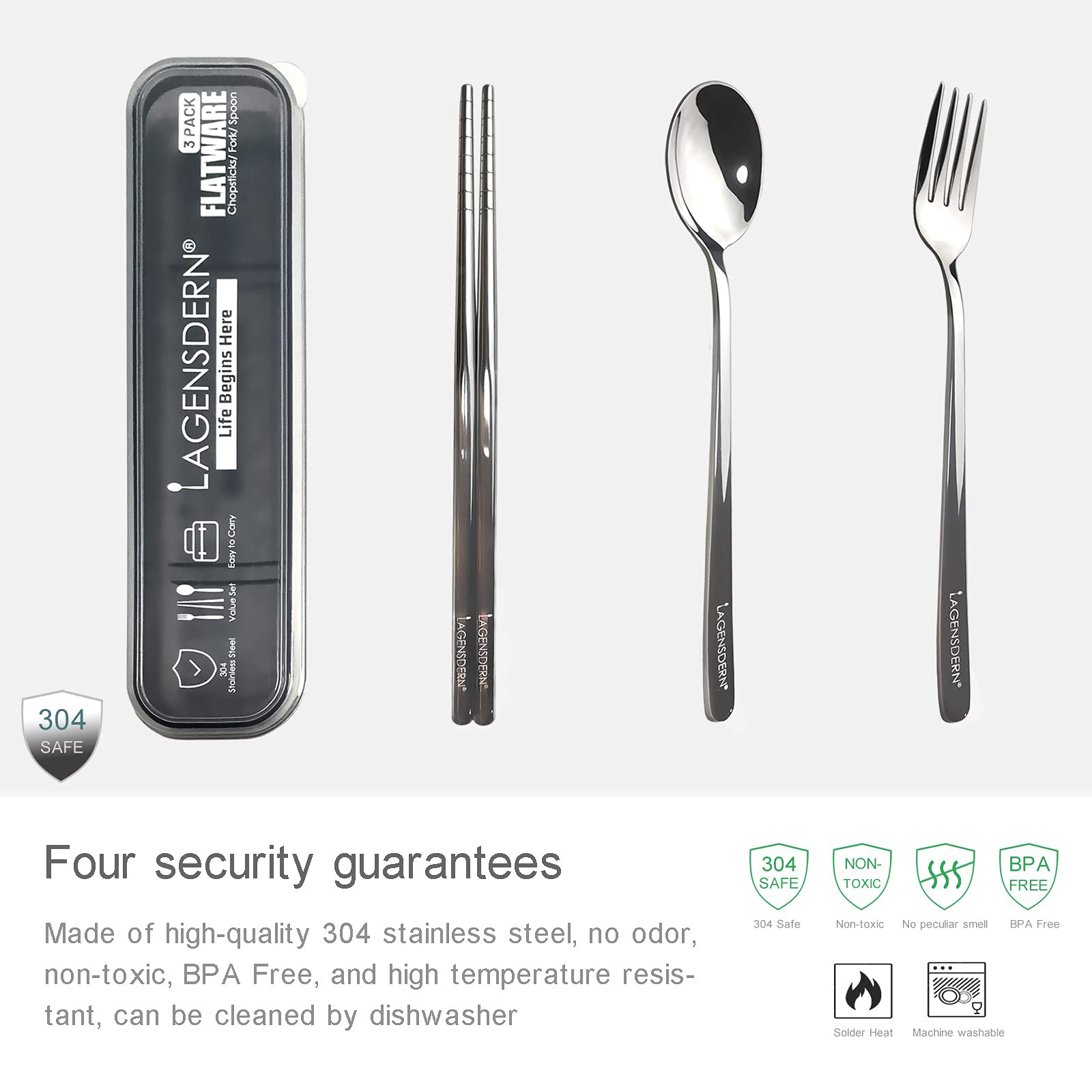 Premium Travel Utensils Set, Stainless Steel Cutlery Set, Reusable Flatware, Chopsticks Fork Spoon Silverware Set, Pocket Utensils for Picnic, Camping and Travel,Straws and Cleaning Brush