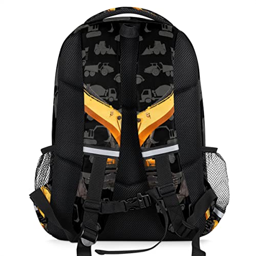 OMFUNS Excavator Truck Custom Name School Backpack for Boy Girl Teen Cool Car Personalized Student Bookbag for Primary Junior College Customized Laptop Backpack for Men Women