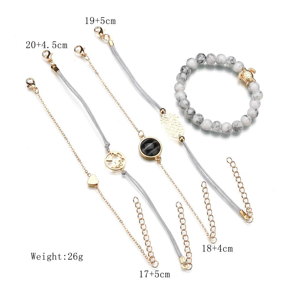 krun Beaded Bracelets for Women - Adjustable Charm Pendent Stack Bracelets Set for Women Girl Friendship Gift Bracelet Links