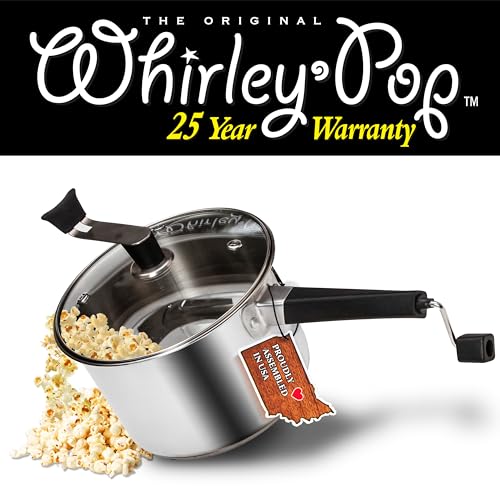 Platinum Series Whirley Pop Popcorn Maker - 6 Quart Stainless Steel Popcorn Popper, Popcorn Maker with Metal Gears, Wabash Valley Farms Stove Top Popcorn Maker (Stainless Steel)