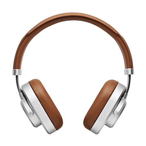 Master & Dynamic MW65 Active Noise-Cancelling (Anc) Wireless Headphones β Bluetooth Over-Ear Headphones with Mic, Silver Metal/ Brown Leather