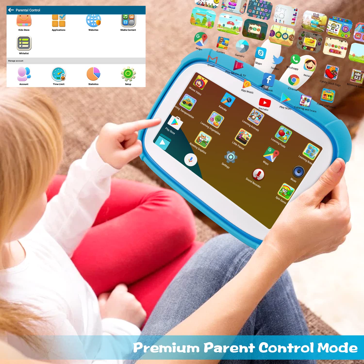 Veidoo Kids Tablet for Toddlers 7 inch Tablet for Kids 32GB, WiFi, GMS, IPS, Games, Android Tablet with Parental Control, Learning Educational Toddler Tablet with Rabbit Case