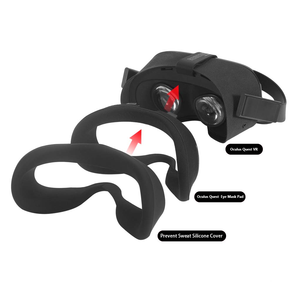MASiKEN Silicone Face Mask + Touch Controller Skin Cover for Oculus Quest, Premium Face Pad Face Cushion Cover Sweatproof Lightproof (Black)