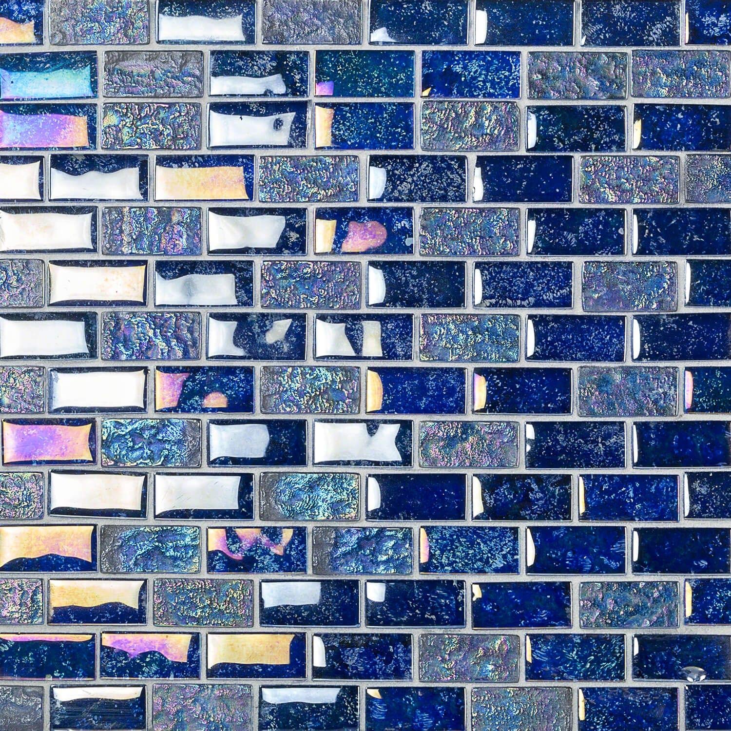 Marina Iridescent Bricks Indigo 12 in. x 12 in. Glass Mosaic Tile (0.96 Sq. Ft.)